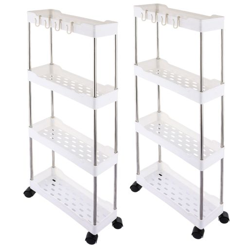 仕様:キッチンワゴンサイズ:幅35x奥行13x高さ85cm、耐荷重:21kg(1段あたり5kg)、キャスター付、4つのフック付き(カゴの側に小物をかけられします) 頑丈&amp;耐久性:収納ワゴンは軽量で丈夫なプラスチック製、1層あたり約5...