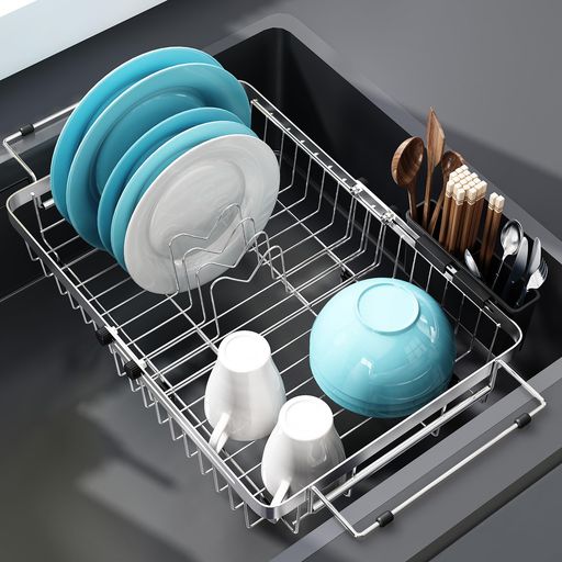 【商品仕様&amp;大容量収納】伸縮式水切りラック/材質:ステンレス鋼/サイズ:長さ29~44.5*幅30*高さ10.5CM重さ:1.4kg。多用途&amp;省スペース水切りラック:この水切りかごは食器ごとにエリアを分けて、プレーラックとボ...