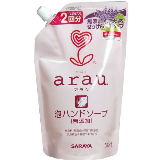 サラヤ arau. (アラウ) 泡ハンドソープ 詰替用 500mL (2回分) 安心の無添加せっけん お得な詰め替え用x3点セット (4973512257797)