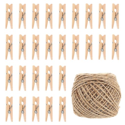クロスピンサイズ:約3.5x0.7x1cm/100個。麻紐さ:100M。思い出の写真を飾ったり、可愛いメッセージカードをアレンジしたり、あなたのアイデア次第で様々な使い方ができる、木製ミニクロスピンと麻紐のセットです。 このアイテムは、10...