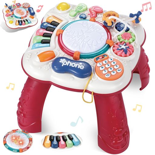 【商品仕様】多機能楽器玩具(ミュージカルテーブル、赤)x 1 、サイズ(組み立てた後。):32x32x32cm。数多のバリエーションで音や音楽が鳴って楽しい玩具だ。 【夢中になれる音楽玩具】はゆかいなサウンドにライトアップが楽しい、はじめて...