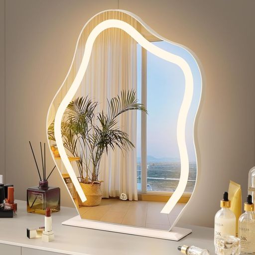 高輝度LED雲のように囲むよう女優ミラー:女優鏡の周りを独特なクモ型(雲型)に囲むように配置されたLEDチューブライトが明るさがあるし、柔らかくてまぶしくないです。天候や場所の影響を受けずに、しっかりした明るさでメイクアップし、ハリウッドス...