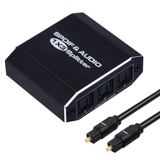 【光デジタル 分配器 1x3】こ光分配器は1台の光デジタル入力機器(DVDプレーヤー、BDレコーダー、PS5、XBOXなど)の音声信号を3台の光デジタル出力機器(サウンドシステム)に接続し、プラグ&amp;プレイ、簡単に分配出力できる光デジ...