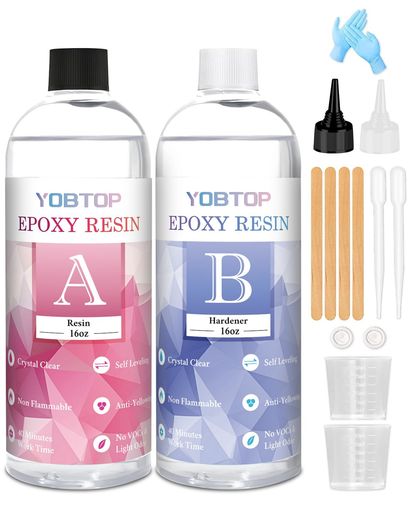 DIYクラフト ピアス ネックレス 【レジン液大容量】高品質YOBTOPニ液性レジン液、大容量(474ml+474ml)、コスパが高いです。エポキシ樹脂はA(樹脂)とB(硬化剤)で構成され、混合比は1:1です。ライトを使わないので大きな作品...