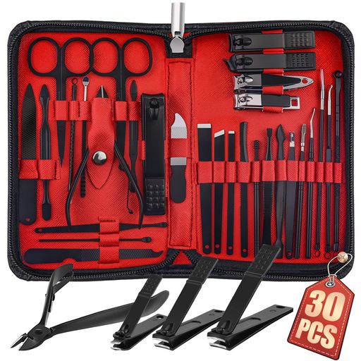 【30点のマニキュアセット】30点の専門な工具を揃った、生活に全て必要があるものがあり、爪切り、美容など。自身の具合により、適切な工具が選び、快適に満足できる効果を獲得出来ます。 【鋭利性と耐久性に優れた材料】触り心地がよくなステンレスを加...
