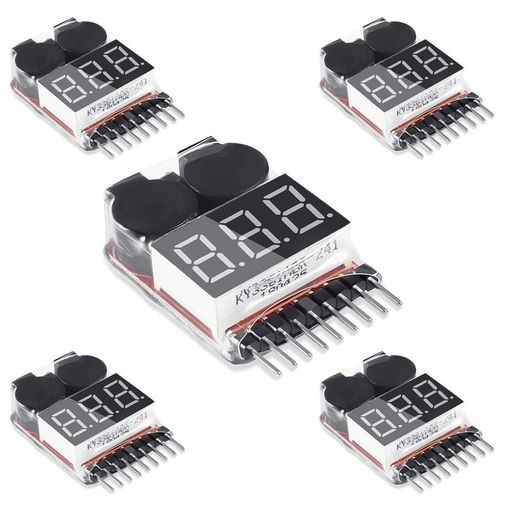 5個1-8sLipoバッテリー電圧テスター、2-8S用低電圧アラームモード、Lipoセル電圧をチェックする機能 1〜8秒のLipo / Li-ion / LiMn / Li-Feに使用、逆接続に対する自動保護 電圧表示機能と低電圧アラーム機...
