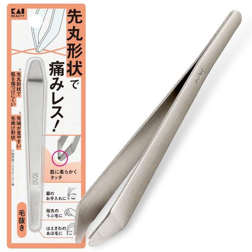 先端先丸形状で肌当たりが優しい毛抜きです。 先曲げ形状により毛を捉えるための視認性が向上し、すっきりとした凹凸のないデザインに仕上がりました ステンレススチール サイズ95x10x16mm重さ11g