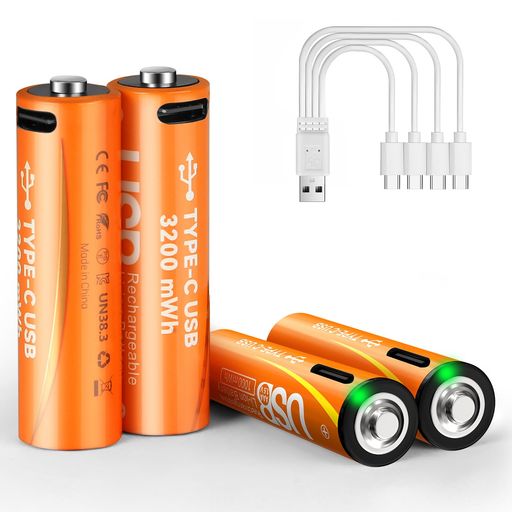 【新型単三、四充電式電池】充電器不要USB Type-Cポートから直接充電が可能です。専用の充電器は必要がなく、付属した USBケーブルと普通なUSBアダプタで簡単に充電を実現します。4-in-1USB Type C充電ケーブルで4本の電池...