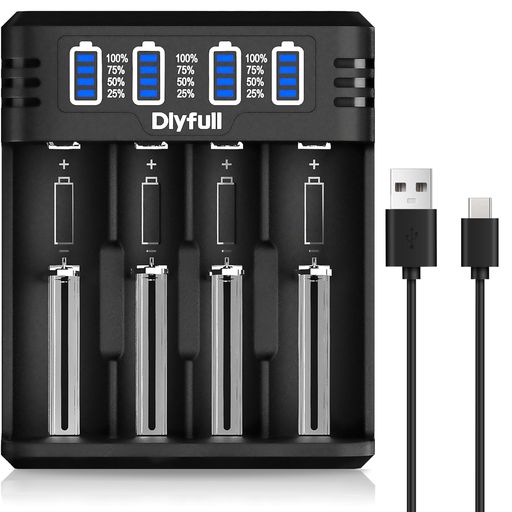 🔋【幅広い種類の充電対応!】Dlyfull 充電池充電器は、18650リチウム充電池10340/17335/17500/17670/18350/18500/18650/18700/20700/21700/26650等の3.6...