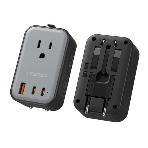 【一台四役海外 変換プラグ】2個のUSB-Cポートと1個のUSB-Aポート及び1個のAC差込口を搭載して、4台のデバイスを同時に充電できる変換プラグです。コンセント不足の問題が解決できます。タイプAとタイプBに備え、各国のプラグに対応したイ...