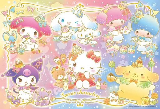 しあわせいっぱい!キラキラでハッピーなおやつタイム 大きなピースでジグソーパズル初心者にもオススメ サンリオキャラクターズ (C)2023 SANRIO CO.,LTD.