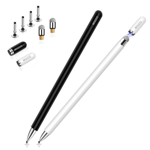 【2Wayモデル&amp;交換式ペン先】2種類のペン先を採用し、なめらかなペン滑りの導電繊維タイプは画面にしっかりとタッチが出来きます。細めのペン先が見えるので、狙ったポイントにタッチでき、細かい操作がしやすい。両側が太さの異なるタッチペン...