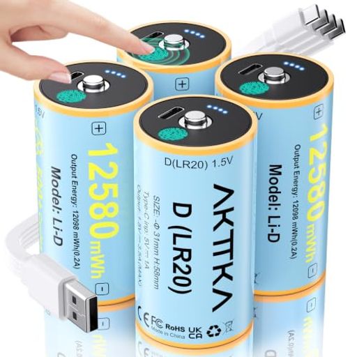 【タッチ式電池残量表示 — 残り容量がひと目でわかる】電池の残り容量をもう推測する必要はありません。AKTTKA充電式D電池専用設計のタッチ式電池残量インジケーターを搭載。軽くタップするだけで、残り容量を即座に確認できます。4つの明るいLE...