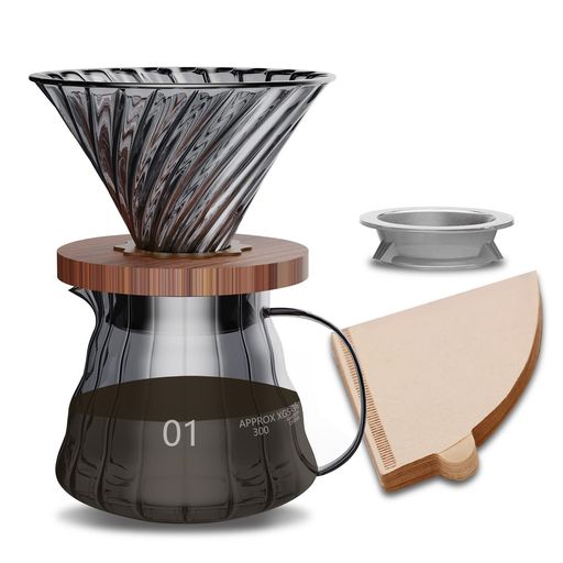 アイスコーヒー 【高品質】このコーヒードリップ器具の本体は、耐久性と信頼性の高い厚手の高ホウケイ酸ガラスで作られています。ガラス製のコーヒーカップは熱に強く、傷つきにくいです。手淹れコーヒーの楽しさを体験するのに最適。 【優れた濾過能力】コ...