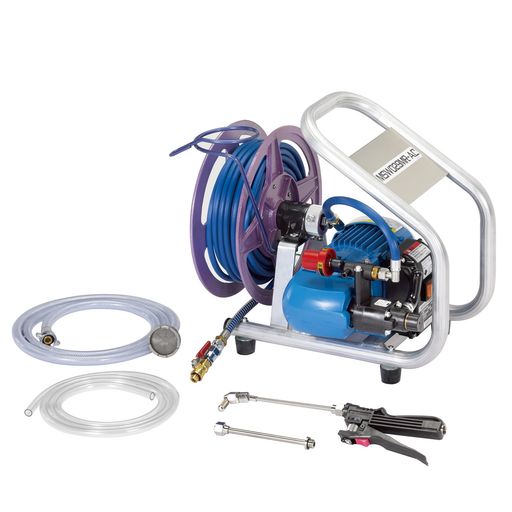 ポンプ型式:ユニフロー式 最高圧力:3.5MPa 吸水量:2.9/3.5L/min(50/60Hz) 調圧機構:ダイヤル調圧式6段階 吐水ホース:5mmx20m 新軽量ホース モーター出力:250W 電源:100V 電源コード:3m セット...