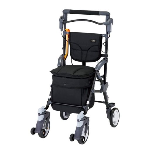 便利な10Lの大型バッグ付きシルバーカー 背面に小物入れネットつき やわらか座面つき 使いやすいハンドブレーキ 2WAYキャスター