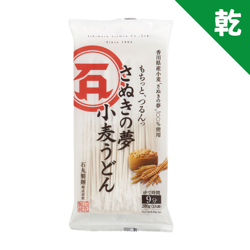 さぬきの夢小麦うどん 商品説明 香川県産小麦「さぬきの夢」100％でつくり上げた、 石丸製麺ならではの特別な讃岐うどんです。讃岐うど んのために生まれた小麦を用いることで、もっちりと した弾力とつるりとした喉ごしを実現。噛むほどに広 がる小...