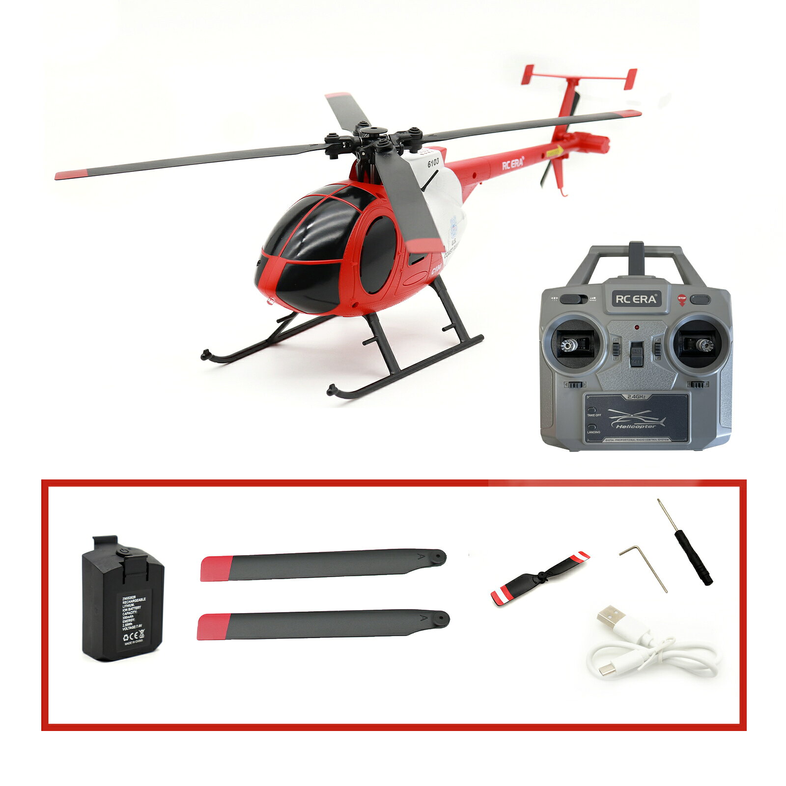 RC ERA C184 ミニMD500 レッド ラジコンヘリコプター RC ERA C184 ミニMD500は、実機MD500をモチーフにしたスケールラジコンヘリコプターです。 飛行重量99.5gの100g未満設計で、機体登録不要で手軽にフ...