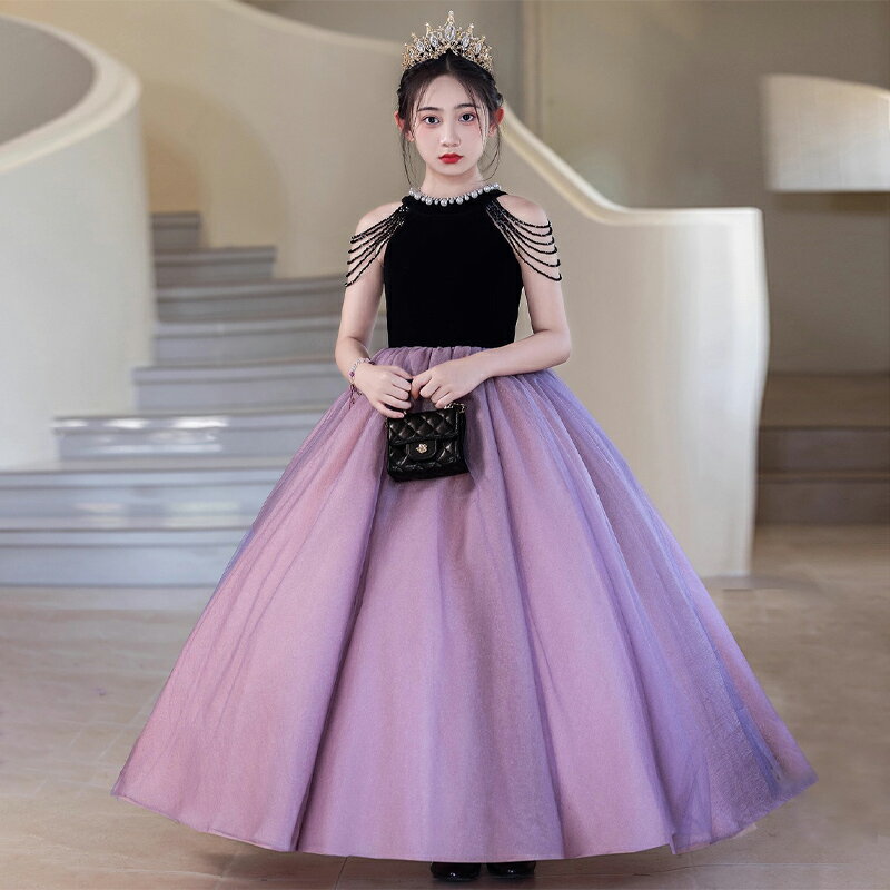 カラー ブラック&パープル 素材 ポリエステル、ベロア、ベルベット、チュールなど サイズ 100　バスト56　ウエスト52 110　バスト60　ウエスト56 120　バスト64　ウエスト60 130　バスト68　ウエスト64 140　バスト...