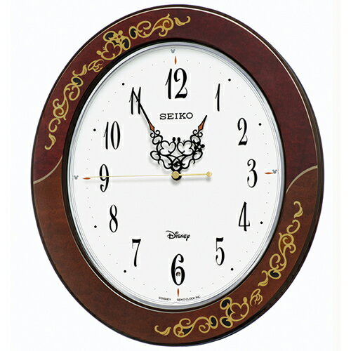 SEIKO(セイコー）　電波掛時計 〜*:。大人ディズニー　ミッキー＆ミニー*。.〜 シックな象嵌風デザインのKiss &amp; Heart 12種類の野鳥のさえずりで時をお報せ。 ミッキーとミニーをモチーフにした長針と短針は、1日に22...