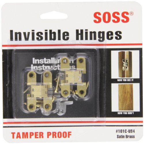 【中古】【未使用・未開封品】SOSS Mortise Mount Invisible Hinges with 4 Holes, Zinc, Satin Brass Finish, 1-11/16 Leaf Height, 3/8 Leaf ...