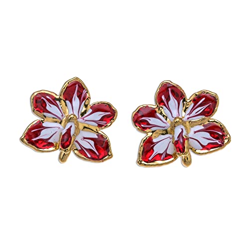 【中古】【未使用・未開封品】NOVICA ハンドメイド 流行に左右されないダンサー - 24Kゴールドメッキ 天然オーキッドイヤリング ゴールドイヤリング ゴールドジュエリー 女性用イヤリング スタッドイヤリング ハンドメイドイヤリング ゴ...