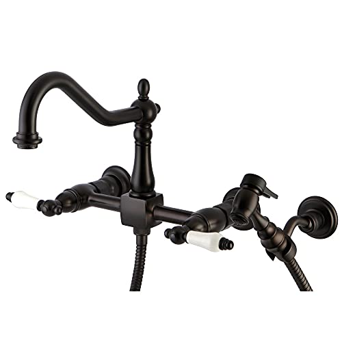 【中古】【未使用・未開封品】Kingston Brass KS1245PLBS 8 in. Center Wall Mount Kitchen Faucet With Wall Mounted Side Sprayer【メーカー名】【メーカ...