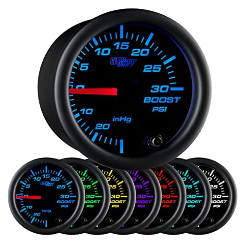 【中古】【未使用・未開封品】GlowShift Black 7 Color 30 PSI Turbo Boost/Vacuum Gauge Kit - Includes Mechanical Hose & T-Fitting - Black...