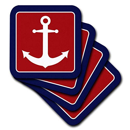 【中古】【未使用・未開封品】(set-of-4-Soft) - 3dRose Red White and Blue Nautical Anchor Design - Soft Coasters, Set of 4 (cst_165796_1...