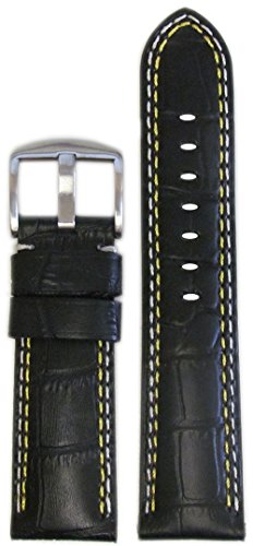 【中古】【未使用・未開封品】22mm XL Panatime ブラック本革腕時計バンド ゲイタープリント、イエロー+ホワイトステッチ、イエローバッキング 135/85 22/20【メーカー名】【メーカー型番】【ブランド名】Panatime ...