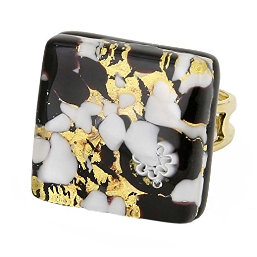 【中古】【未使用・未開封品】GlassOfVenice ムラノガラス ベネチアン反射 スクエア 調節可能なリング - ブラックゴールド【メーカー名】【メーカー型番】【ブランド名】GlassOfVenice リング, Women Jewelr...