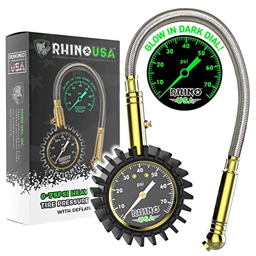 【中古】【未使用・未開封品】Rhino USA 高耐久タイヤ空気圧計 (0-75 PSI) - ANSI B40.1認定 正確 大型 2インチ 読みやすい グローダイヤル プレミアム編組ホース ソリッドブラス金具 どんな車 トラック バイク...