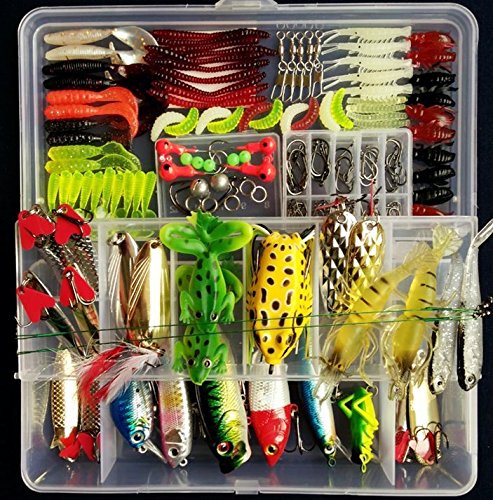 【中古】【未使用・未開封品】PortableFun Fishing Tackle Lots, Fishing Baits Kit Set with Free Tackle Box,for Freshwater Trout Bass Salm...