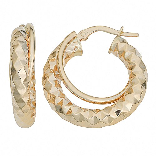 【中古】【未使用・未開封品】14?Kイエローゴールド4?x 15?mmダイヤモンドカットand High Polishダブルラウンドフープイヤリング【メーカー名】【メーカー型番】【ブランド名】Kooljewelry ピアス, Women J...