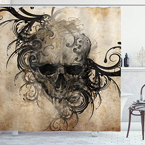 【中古】【未使用・未開封品】(180cm W By 180cm L, Multi 2) - Tattoo Decor Shower Curtain by Ambesonne, Revenge Fierce Faced Skull Tripl...
