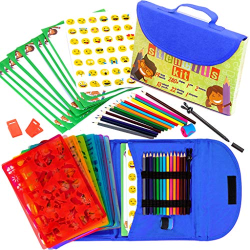 【中古】【未使用・未開封品】Drawing Stencils Kit for Kids Large 54-Piece Fun Activity Art Craft Set Ages 3 to Teen Hook and loop Case ...