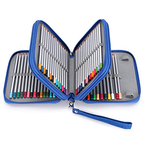 【中古】【未使用・未開封品】(Blue) - BTSKY Zippered Pencil Case--Canvas 72 Slots Handy Pencil Holders for for Prismacolor Watercolour ...