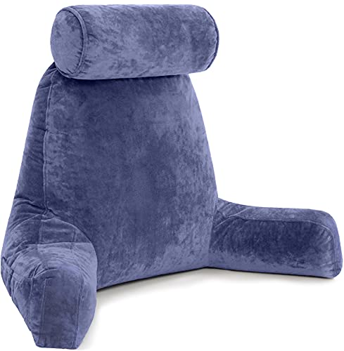 【中古】【未使用・未開封品】Husband Pillow - ダークブルー、腕ビッグ背もたれリーディングベッドレスト、ぬいぐるみメモリ泡のフィルは、ネックロールは調整可能ロフトベッド用の椅子のジッパー上のシェル、バンジーオフの変更カバーの取...