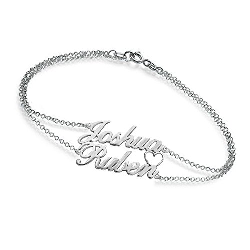 【中古】【未使用・未開封品】ouslier 925スターリングシルバーパーソナライズ名前ダブルチェーンブレスレットとハートカスタムMade with 2名【メーカー名】【メーカー型番】【ブランド名】Ouslier 服＆ファッション小物, ブ...