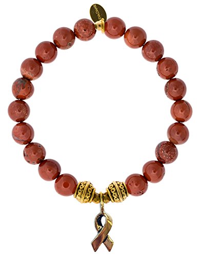 【中古】【未使用・未開封品】EvaDane 天然レッドジャスパー ジェムストーン チベットビーズ アウェアネス リボンチャーム ストレッチブレスレット【メーカー名】【メーカー型番】【ブランド名】EvaDane 服＆ファッション小物, ブレス...