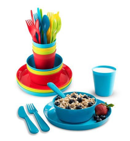 【中古】【未使用・未開封品】Plastic Dinnerware Set of 4 By Plaskidy - 24 piece Kids dishes Set Includes, Kids Cups, Kids Plates, Kids ...
