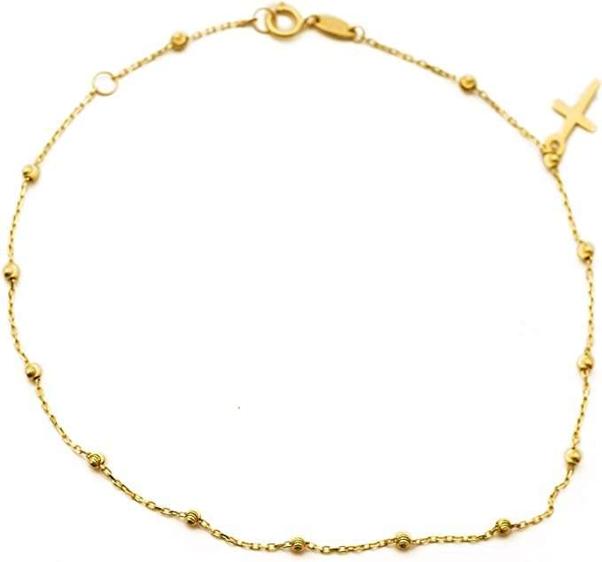 【中古】【未使用・未開封品】lovebling 10?Kイエローゴールド0.50?MMダイヤモンドカットロロチェーンAクロスチャーム&ビーズアンクレット調整可能10?" to 11?" ( # 56?)【メーカー名】【メーカー型番】【ブラン...