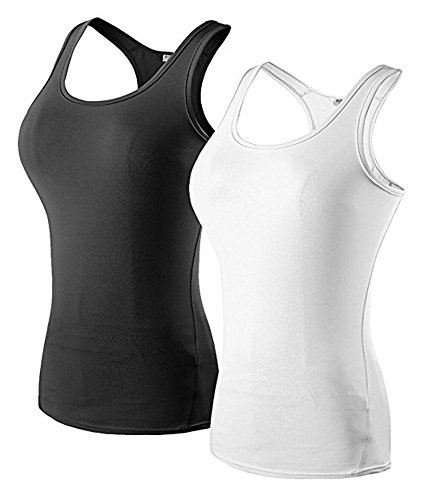 【中古】【未使用・未開封品】(X-Large, Black and White) - Women's Fitness Fast Dry Compression Running Sleeveless Athletic Tank Top 2 P...