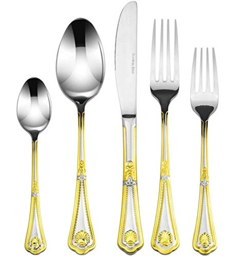 【中古】【未使用・未開封品】イタリアコレクション' 1?' 20-pcプレミアムSilverware Flatware Serving Set, Service for 4、18?/10ステンレススチールゴールドメッキダイニングFlatwa...