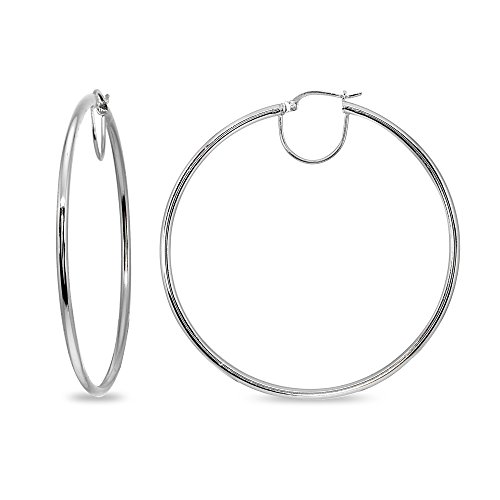 【中古】【未使用・未開封品】スターリングシルバー 光沢仕上げ ラウンド ラージフープピアス レディース ガールズ (直径2x50mm-70mm)【メーカー名】【メーカー型番】【ブランド名】Hoops 4 Less メンズ, ジュエリー 【商...