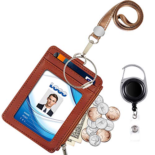 【中古】【未使用・未開封品】Life-Mate (ライフメイト) ファスナー付きバッジホルダー PUレザーIDバッジカードホルダー ウォレットケース カードスロット5個 サイドジッパーポケット1個 19インチポリエステルネックストラップ 高...
