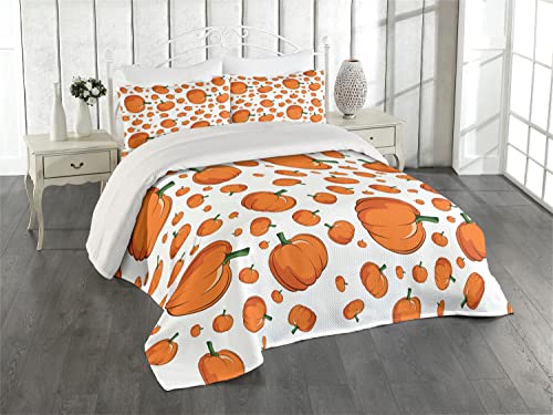 【中古】【未使用・未開封品】Ambesonne(アンベソン) ハーベスト ベッドスプレッド 3点セット ハロウィンにインスパイアされた柄 鮮やかな漫画スタイル ふっくらパンプキン 野菜 装飾キルトベッドスプレッドセット 枕カバー2枚付き キ...