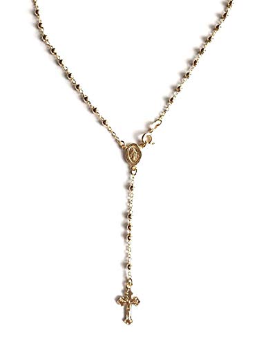 【中古】【未使用・未開封品】LUXURYGOLD 18Kゴールドメッキ ソリッド925スターリングシルバー イタリア製ロザリオ 長さ18インチ 3mmビーズ/ロザリオ・デ・プラタコン18k Bano de Oro 18インチ Largo【メ...