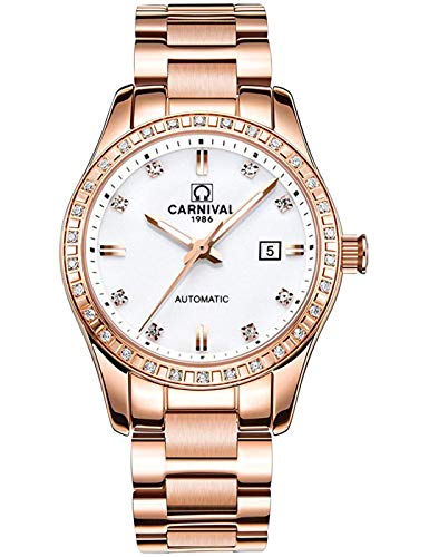 【中古】【未使用・未開封品】Carnival レディース ダイアモンド 自動巻き 機械式 ローズゴールド ステンレススチール サファイア 防水 レディース エレガント ホワイト文字盤 all rose gold with white dia...