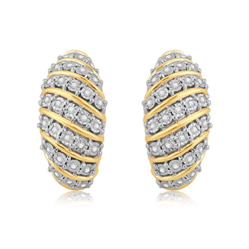 【中古】【未使用・未開封品】Jewelili 14kt イエローゴールドメッキ スターリングシルバー 1/4cttw ラウンドナチュラルホワイトダイヤモンド フープイヤリング【メーカー名】【メーカー型番】【ブランド名】Jewelili ピア...